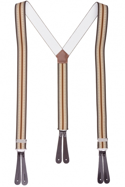 Brown Striped Leather End Braces | Button Braces - Gents Shop